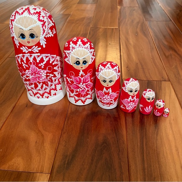 Accents | Hand Painted Pretty Red Matryoshka Nesting Doll | Poshmark